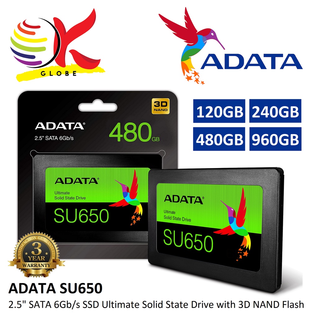 ADATA ULTIMATE SU650 2.5" SATA 6GB/S INTERNAL SSD SOLID STATE DRIVE 3D ...