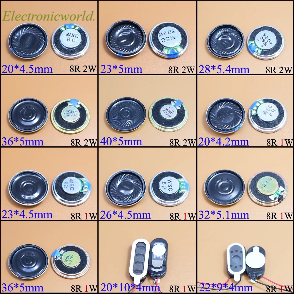 8 Ohm 2W 1W 8R 1/2W 20mm 22mm 23mm 26mm 28mm 32mm 36mm 40mm Diameter Loudspeaker Loud Speaker ...