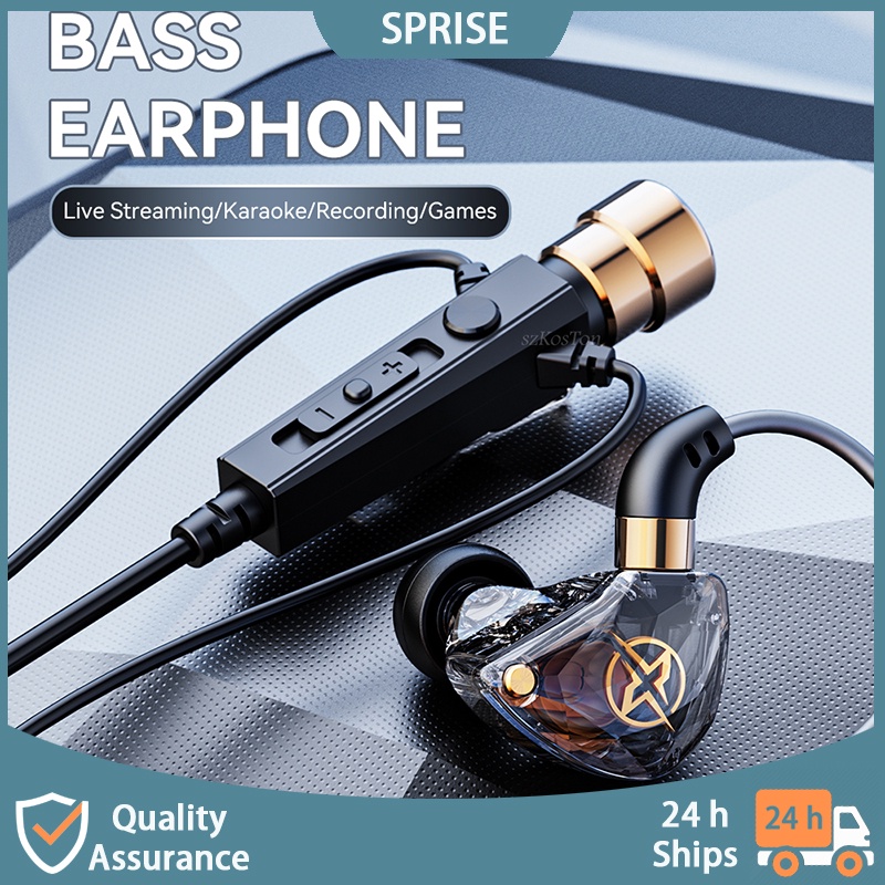 SPRISE New KT Wired Earphones With Microphone Deep Bass Dynamic Karaoke ...