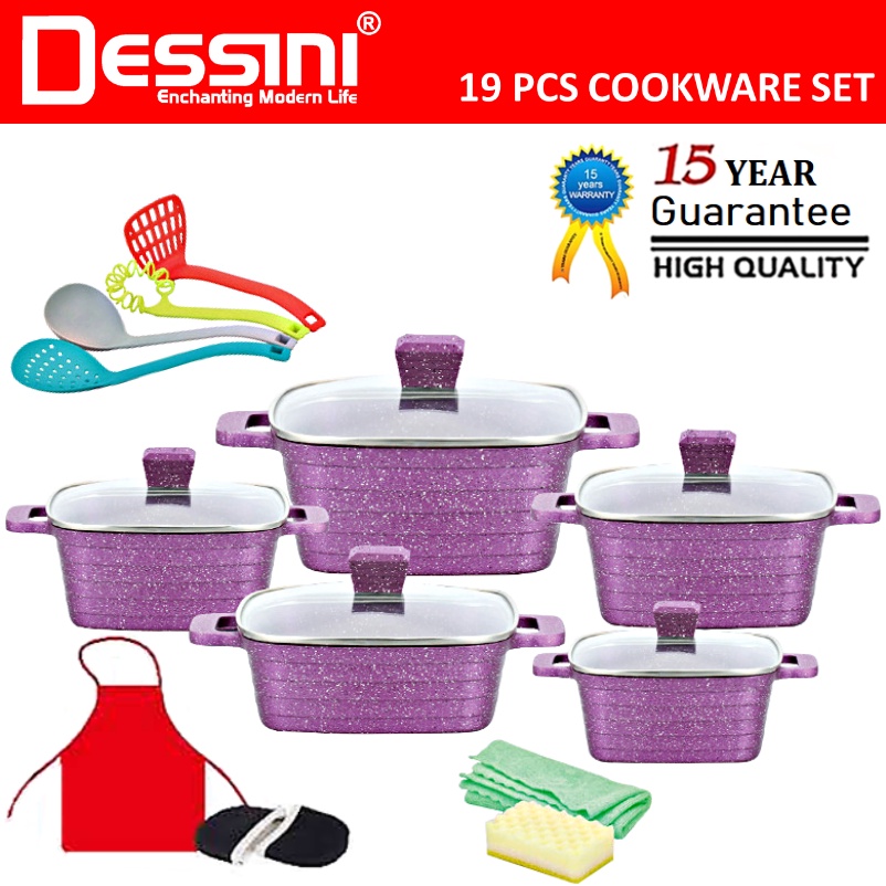 【ORIGINAL】 DESSINI ITALY 19 Pcs Casserole Die Cast Aluminium Non Stick ...