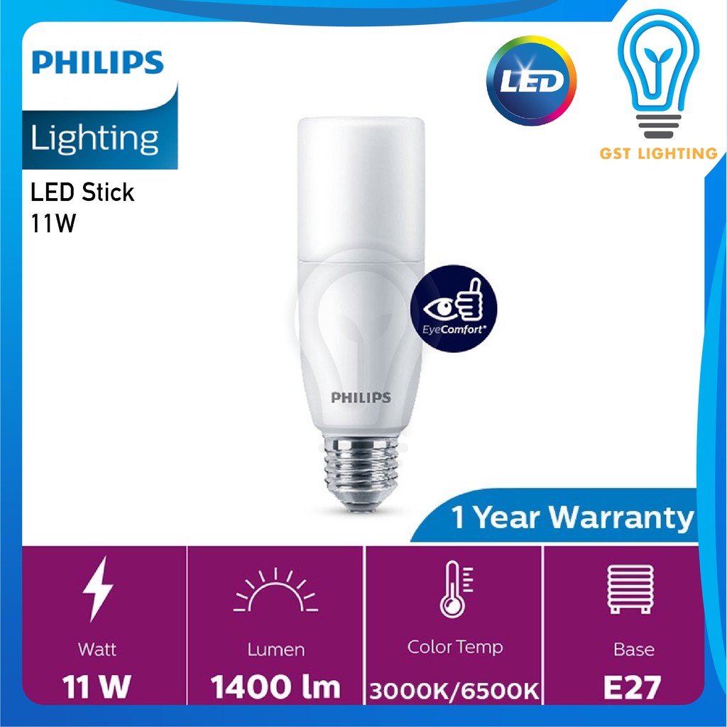Philips 11W LED Stick E27 MyCare EyeComfort (6500K / 3000K / 4000K | Daylight / Warmwhite ...