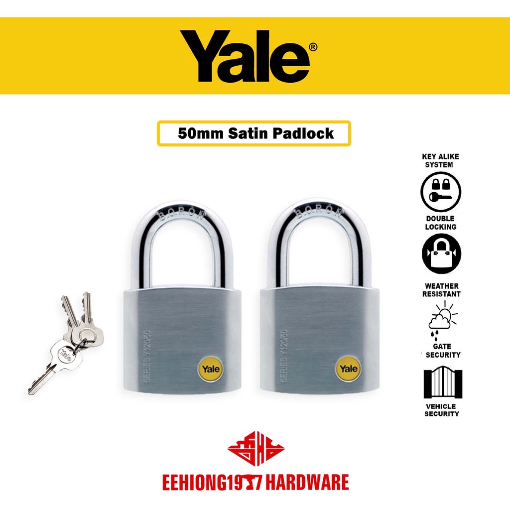 YALE 2 pc Keyed Alike Y120/50/127/2 Y120-50-127-2 50mm Brass Satin ...