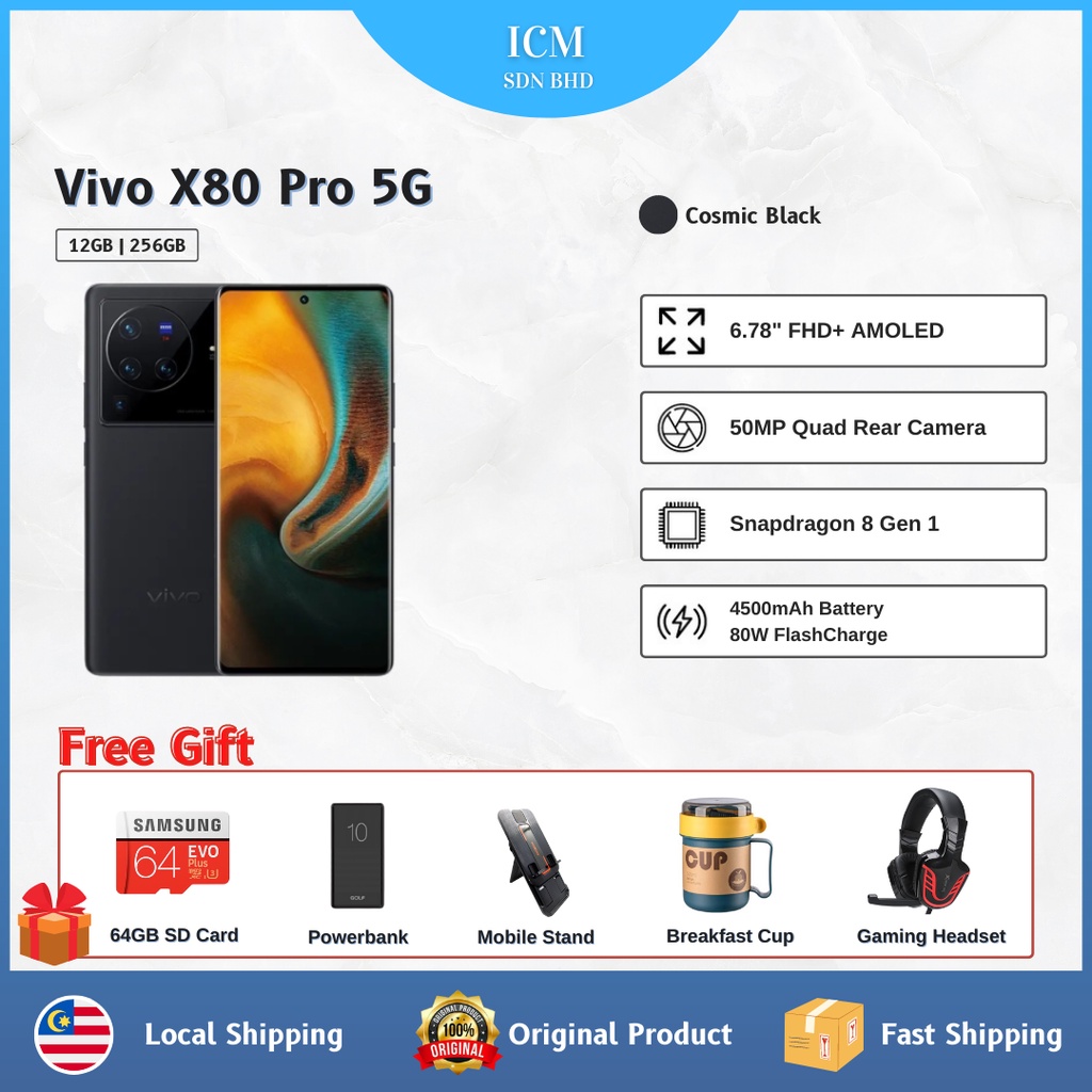 Vivo X80 Pro 5G (12GB Ram + 125GB Rom) ZEISS Optics, Snapdragon 8 Gen 1 ,80W Flash Charge ...