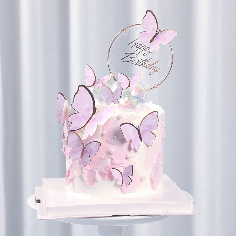 [Ready Stock] Colourful Pink Gold Butterfly Happy Birthday Cake Topper ...