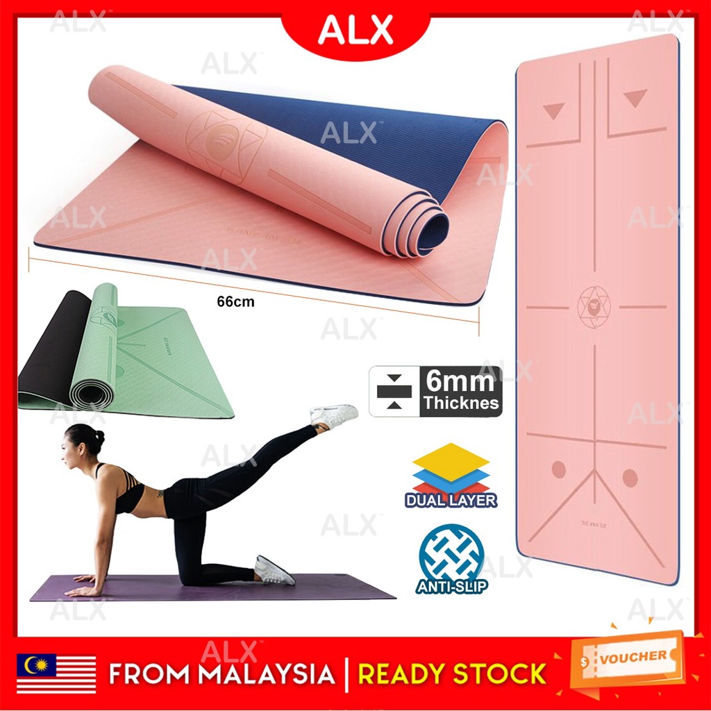 ALX CLEAR STOCK TPE Dual Layer Widened Yoga Mat 183x66cm Thickness 6MM ...