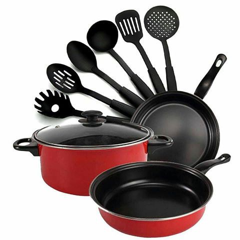 Three-Piece Cookware Pan and Pot Set Plus 10 Pcs Kitchen Utensil Tool ...