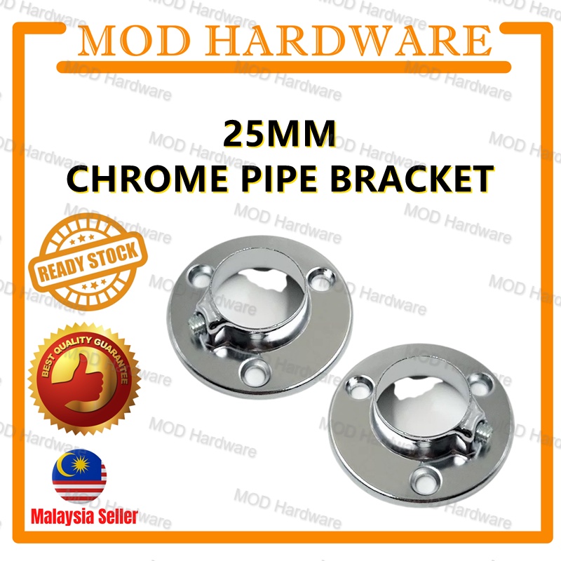 2PCS 25 MM CHROME PIPE TUBE HOLDER ROD HOLDER BRACKET PAIP WARDROBE ...