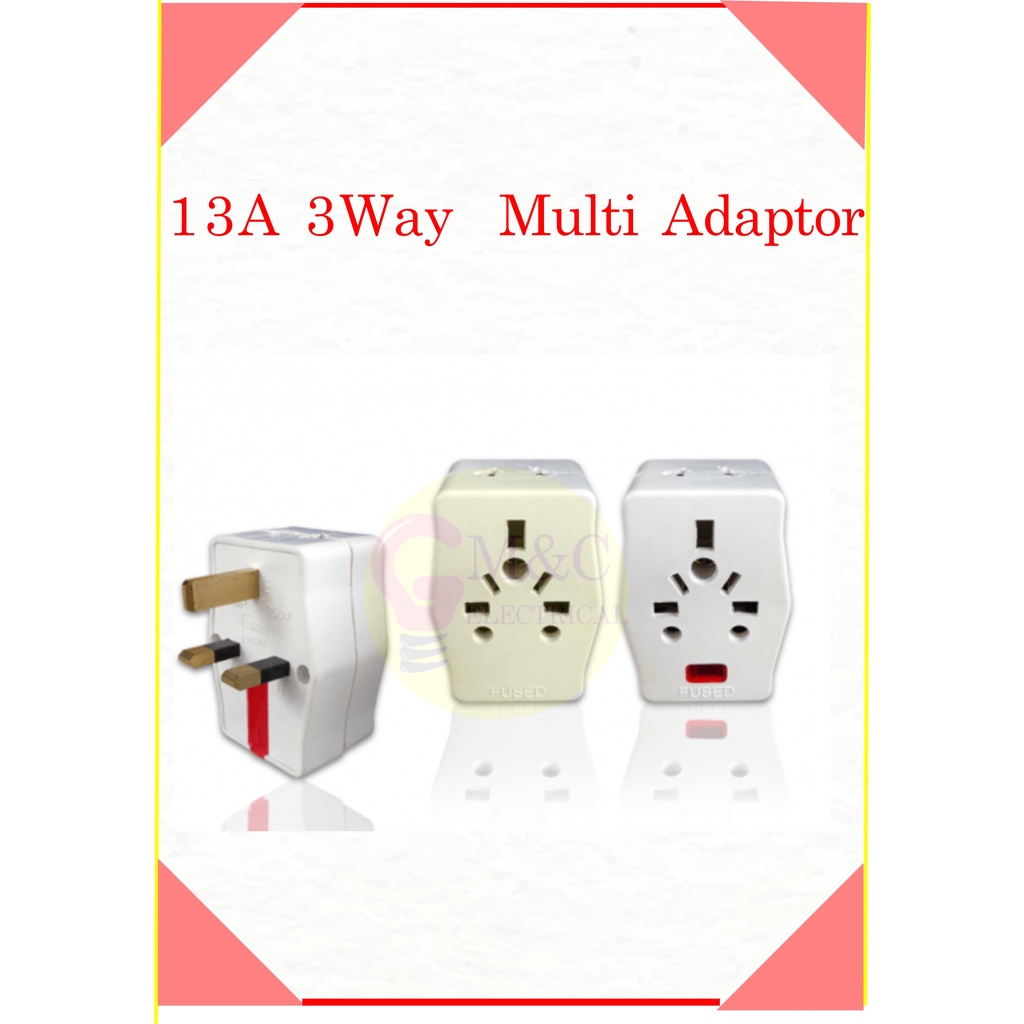 MULTIFUNCTION 3 WAY PLUG EXTENSION TO THREE SLOT / 13A 3Way Multi ...