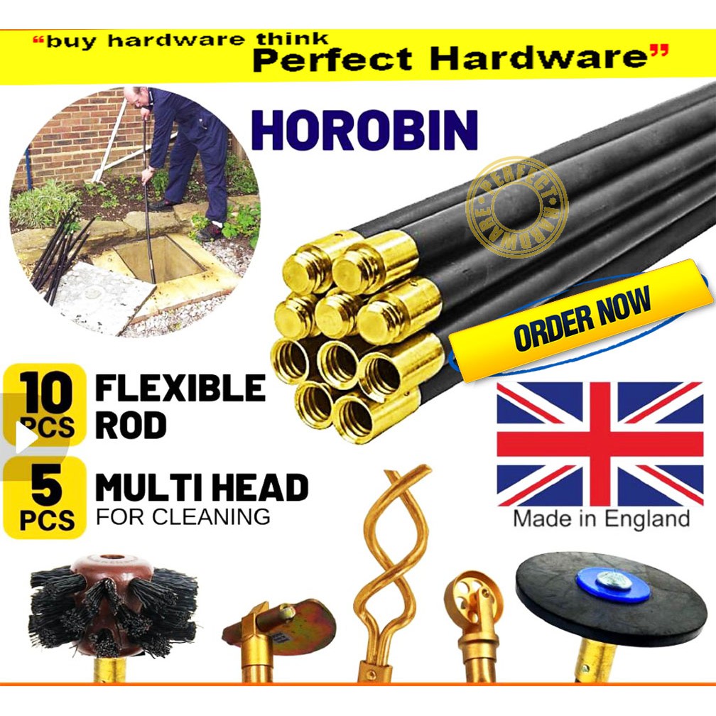 HOROBIN SEWAGE CLEANING ROD POLYPROPLENE 4 FT (25PCS) with 5 ...