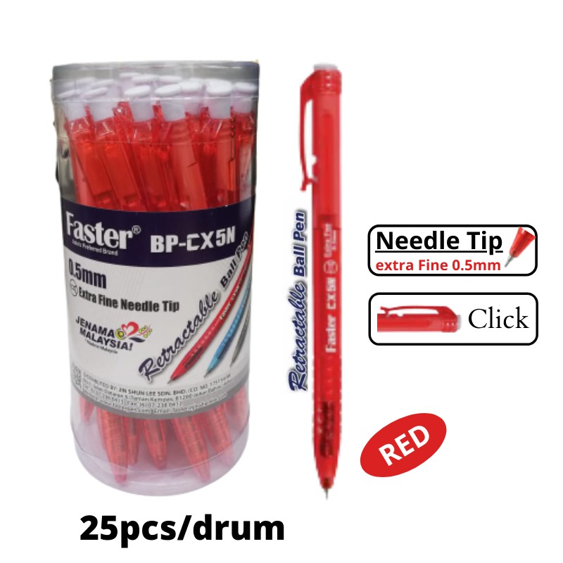 FASTER CX5N (0.5mm) / CX7N (0.7mm) RETRACTABLE BALL PEN - 25pcs/Drum ...