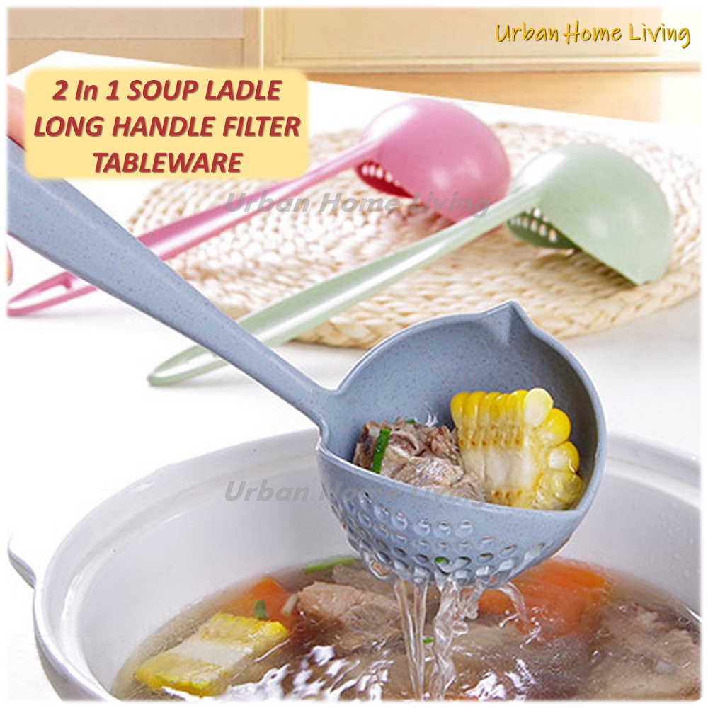 2 in 1 Soup Ladle Long Handle Filter Tableware Ladle Senduk Sup Alat ...