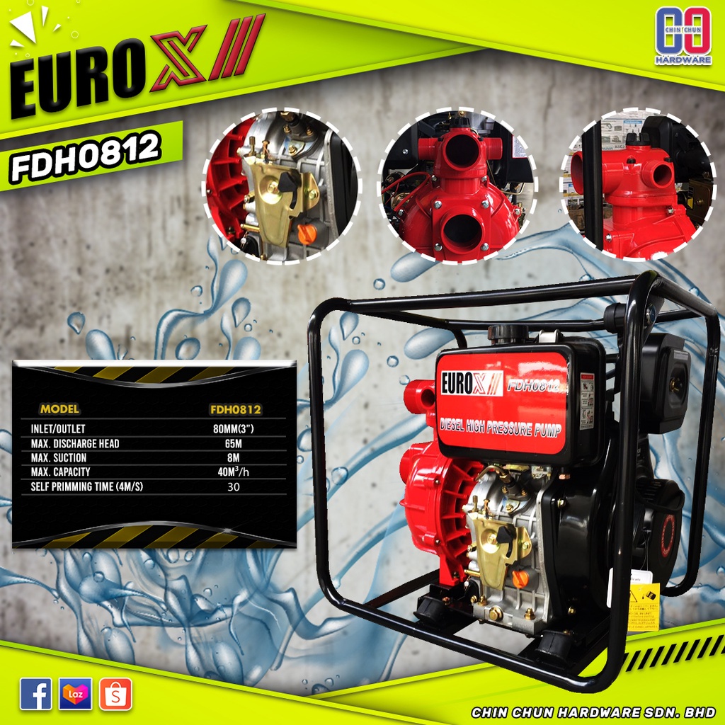 EURO X FDH0812 E - DIESEL FIRE FIGHTING PUMP|KEY START PUMP|WATER PUMP ...