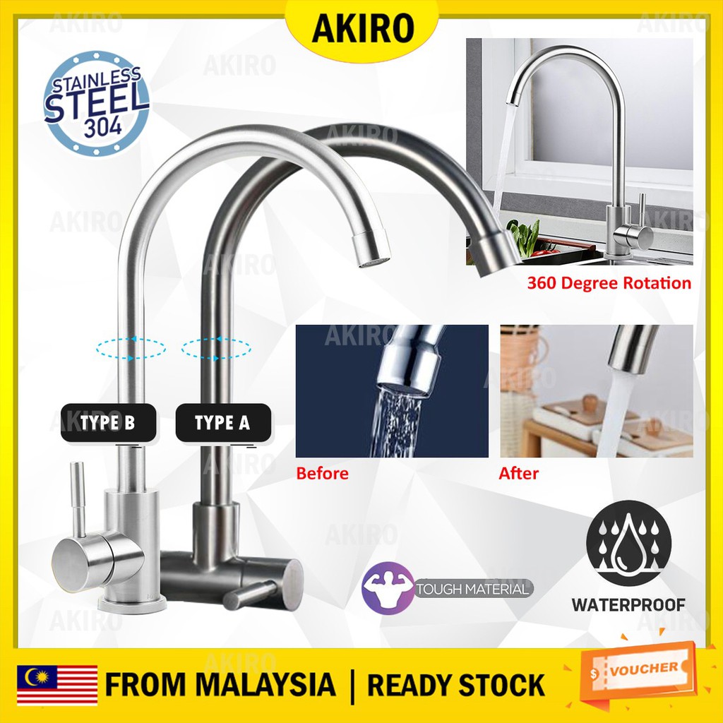 AKIRO CLEAR STOCK 304 Stainless Steel 360 Rotatable Kitchen Tapware ...