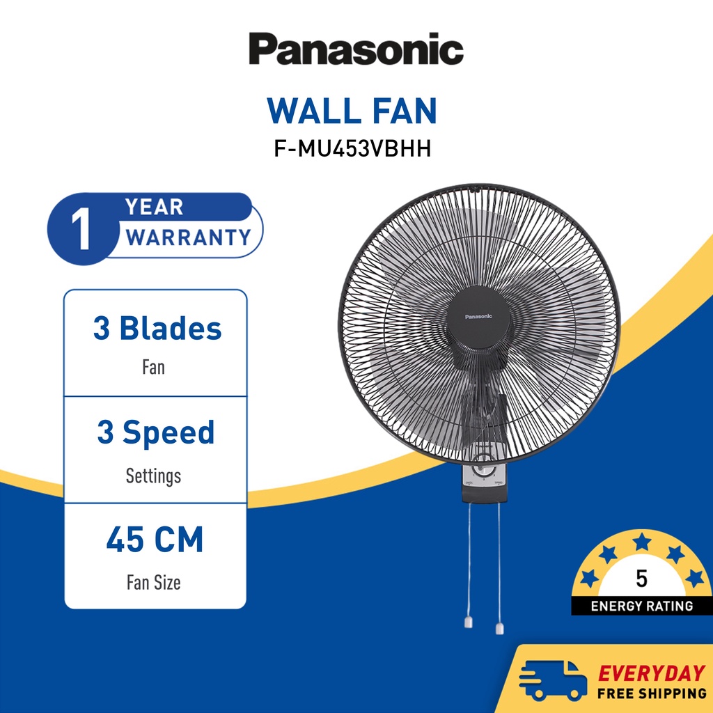 Panasonic Wall Fan Oscillation Pull Switch 3 Speed Condenser Motor (18 ...