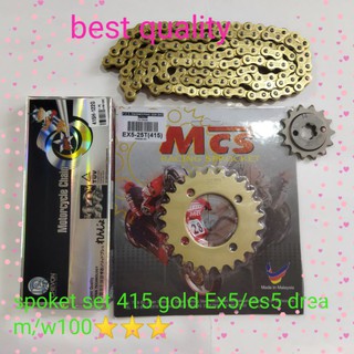 SPOKET SET 415 GOLD FOR HONDA EX5(HIGH POWER) / EX5 DREAM / W100 ( CHAIN + SPOKET)FROM (14T/15T ...