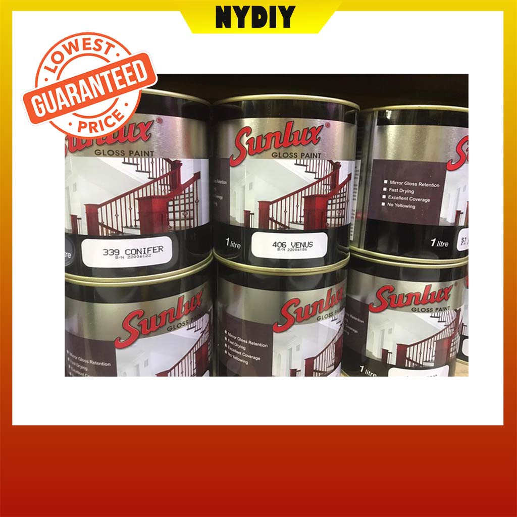 1L SUNLUX Gloss Paint Glossy Wood Metal Paint / Cat Kayu Dan Besi Black ...