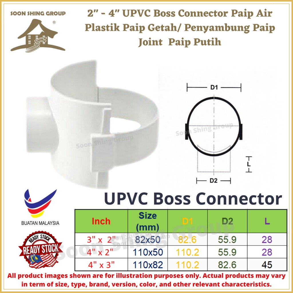 2" - 4" UPVC Boss Connector Paip Air Plastik Paip Getah/ Penyambung ...