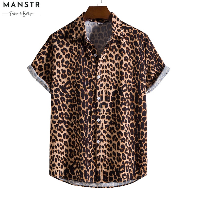 2022 New Baju Leopard Print Lelaki Men's Fashion Trend Brown Leopard ...