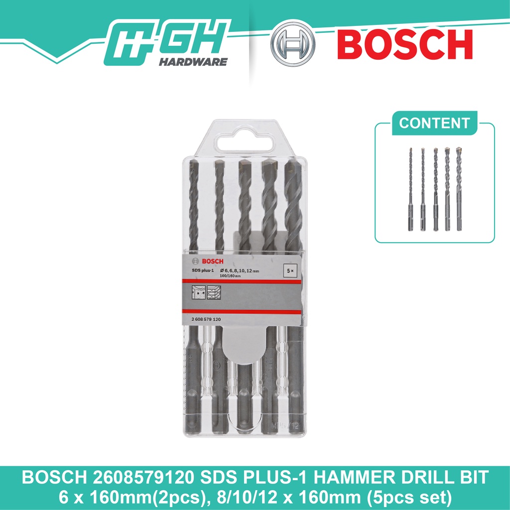 [ GH HARDWARE ] BOSCH SDS Plus-1 Hammer Drill Bits 6 x 160mm - 2pcs, 8 ...