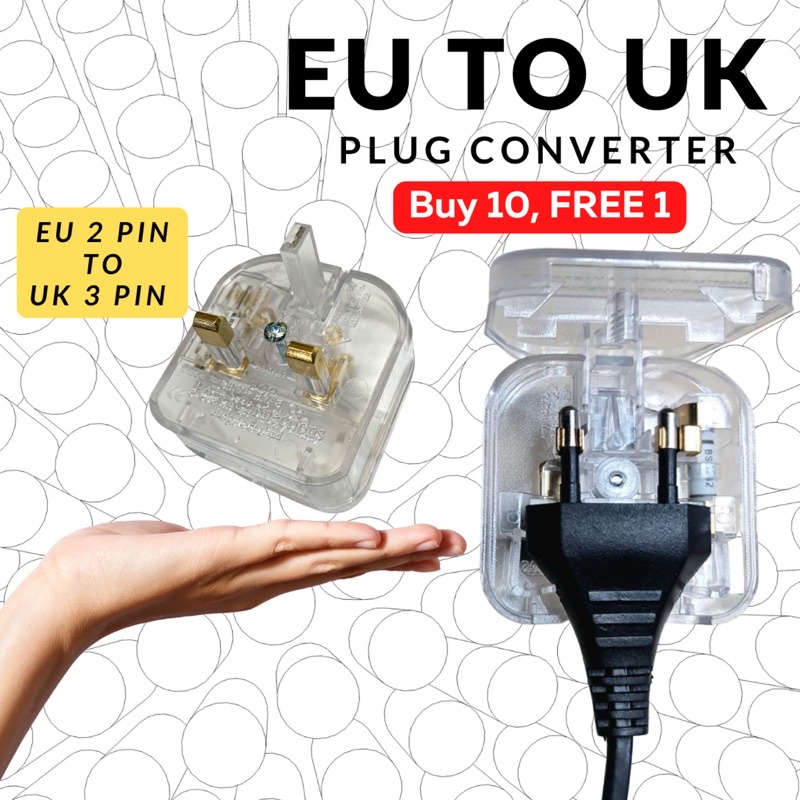 (EU TO UK | FUSED) Transparent EURO 2 Pin Plug Converter / EU To UK ...