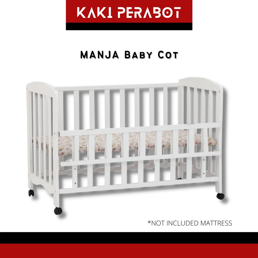 MANJA Solid Wood Babycot Wooden Baby Cot 2 Level Baby Cradle Cot Baby ...