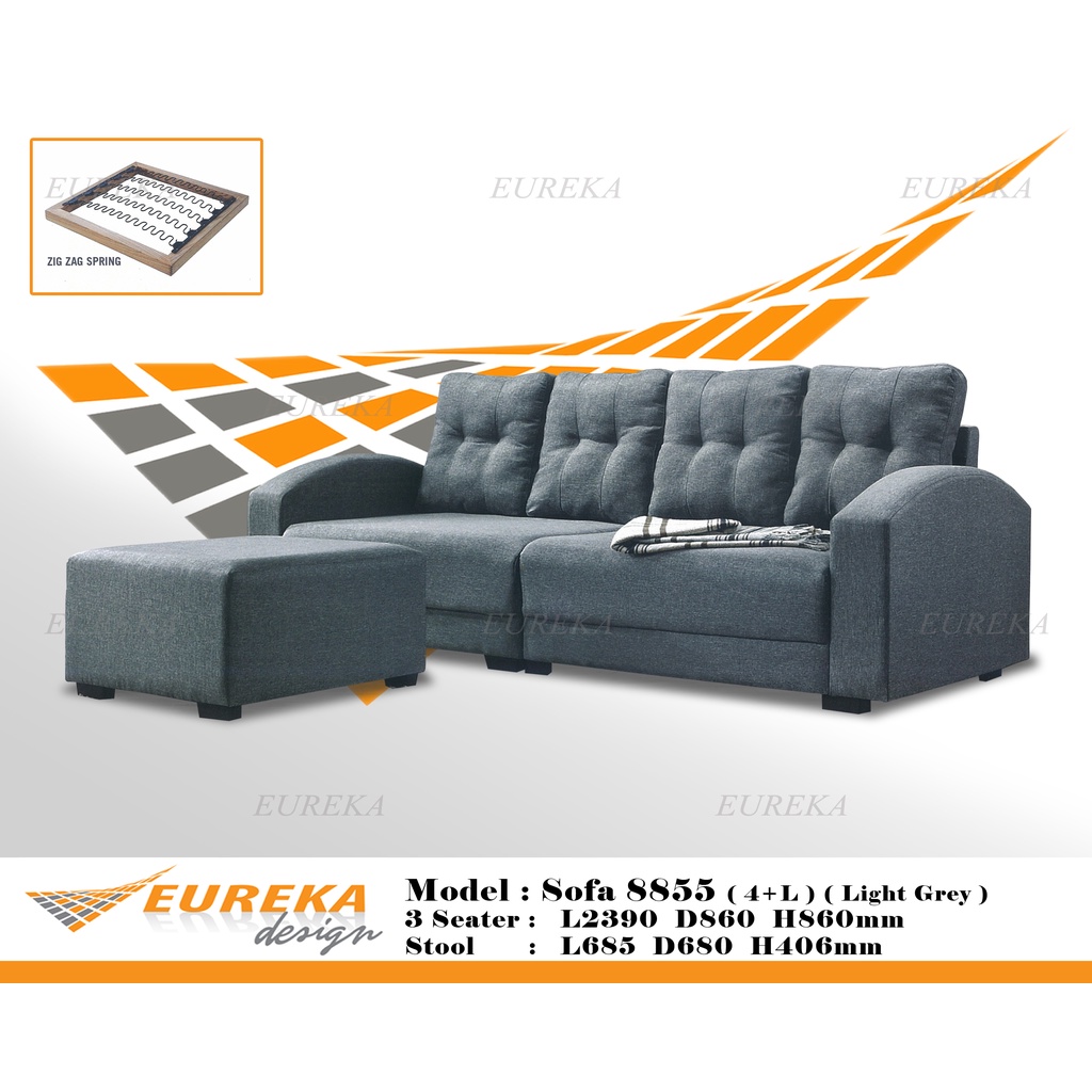 EUREKA Sofa Set 4+L Couch Modern Upholstery Fabric Wood Living Room 8855 (Deliver & Installation ...