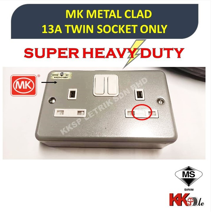 (SUPER HEAVY DUTY) MK brand 13A TWIN Metal Clad socket ONLY (No cable ...