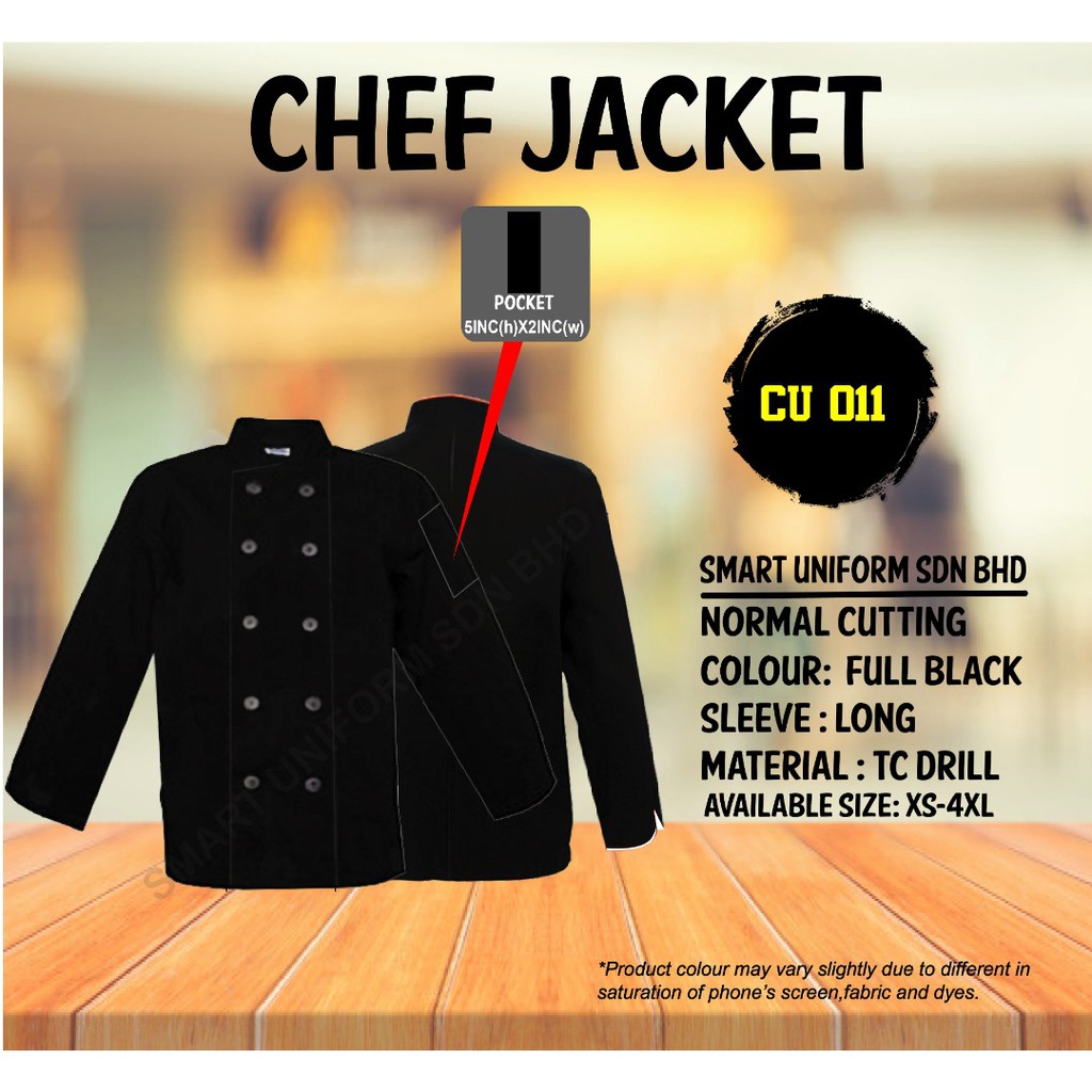 Chef Uniform CU 011-Chef Jacket Black Long Sleeve (Normal Cutting ...