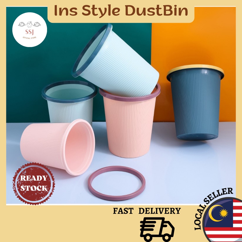 Ins Style Dustbin/Round Household Pressure Ring Plastics Rabbish Bin ...