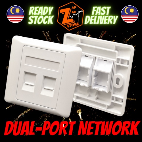 [Dual Port Network] Type White Faceplate Wall Plate Socket Dual Ports ...
