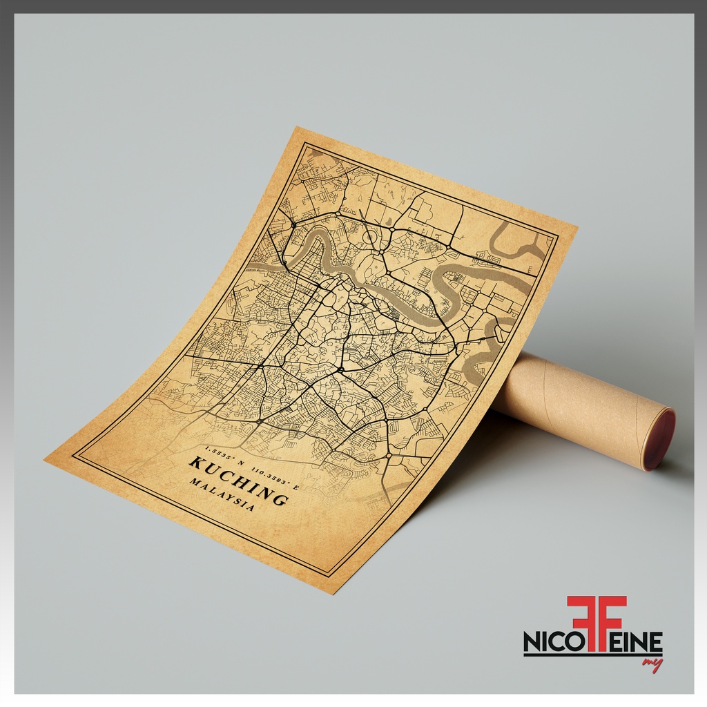 [Poster Only] Kuching Sarawak Minimal Map Art Vintage Classic Style Travel Tourism Art Large ...