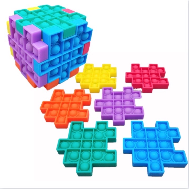 Pop It Silicone Push Bubble Cubic Puzzle Sensory Reduce Stress Rubik ...
