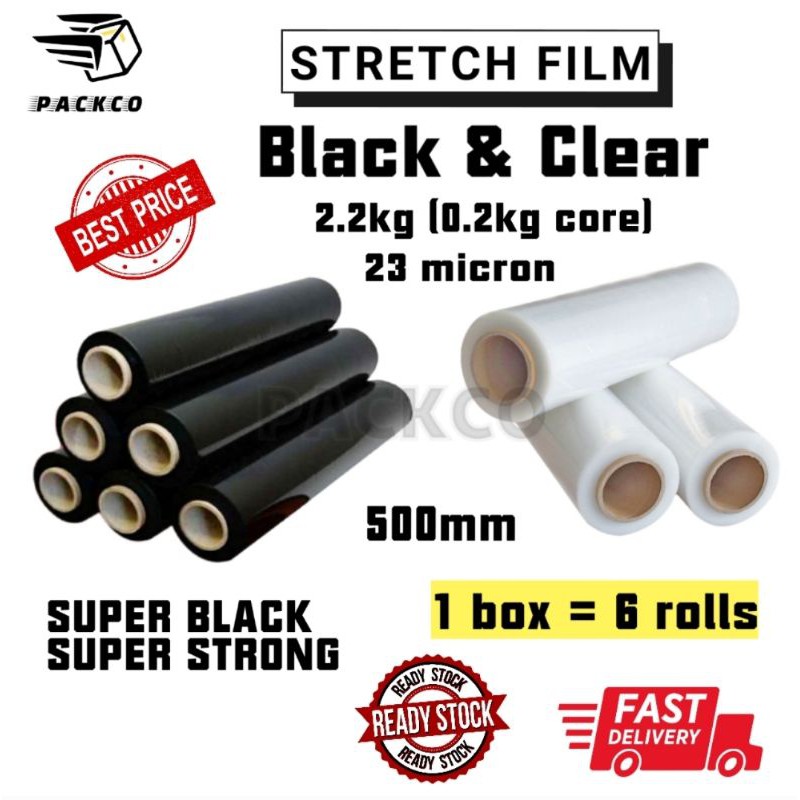 Stretch Film 50cm X 2.2kg X 23 micron Clear / Black Stretch Film Clear ...
