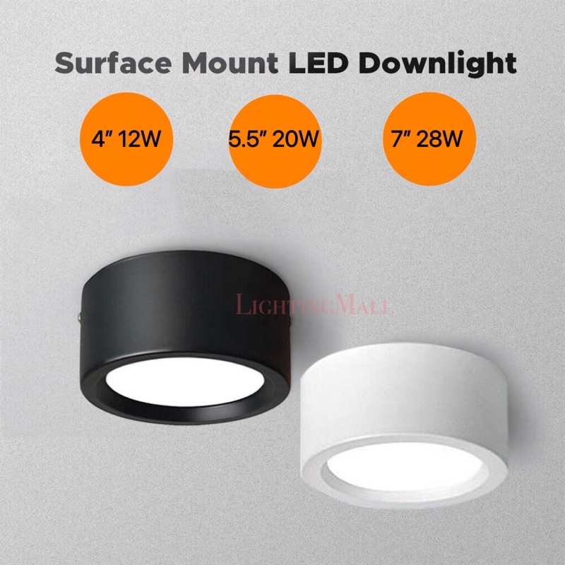 12W/20W/28W 4″/5.5″/7″ BLACK/WHITE LED SURFACE DOWNLIGHT | Shopee Malaysia