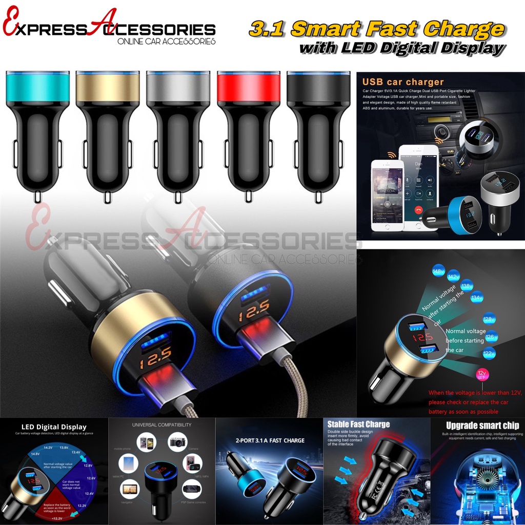 1PC Dual Ports Digital LED Voltmeter 3.1A 5V USB Auto Car Charger ... 1PC Dual Ports Digital LED Voltmeter 3.1A 5V USB Auto Car Charger ...