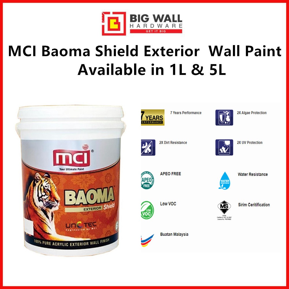 (5L) MCI Baoma Shield Exterior Weather Resistant Wall Paint (Big Wall Hardware) | Shopee Malaysia