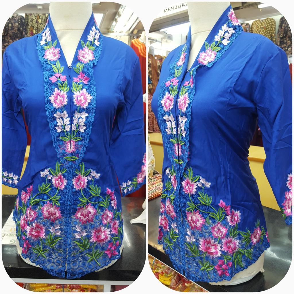 【READY STOCK】Baju Kebaya Nyonya Biru Terang /Royal blue (Lengan 3 Suku ...