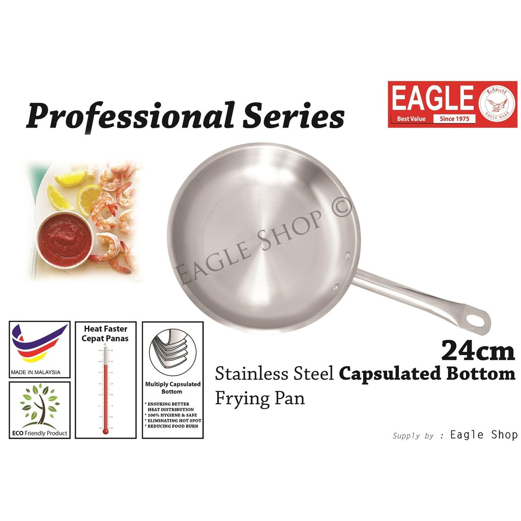 EAGLE Stainless Steel Frying Pan 24cm with Capsulated Bottom ...