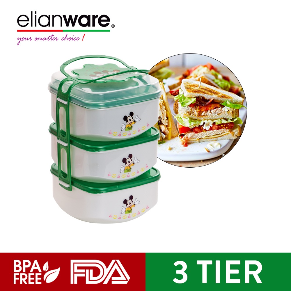 ELIANWARE Raya 3 Layer Tier Microwaveable BPA Free Square Tiffin Food ...