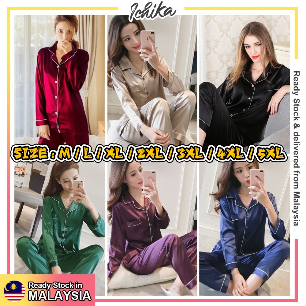 [MYSIA READY STOCK][M-2XL][PANDORA Silk Satin Pajamas Set Unisex Long ...