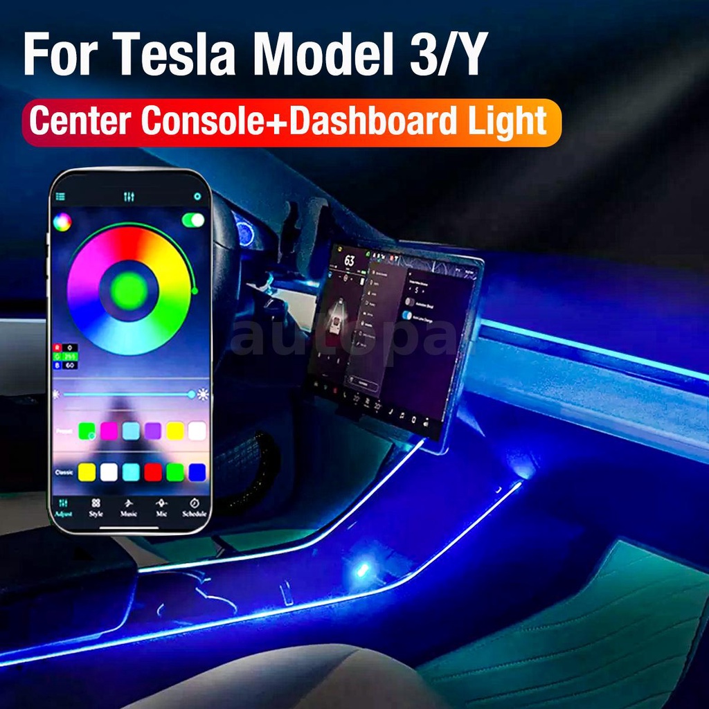 For Tesla Model 3 Y Center Console Neon LampTubes RGB Interior LED ...
