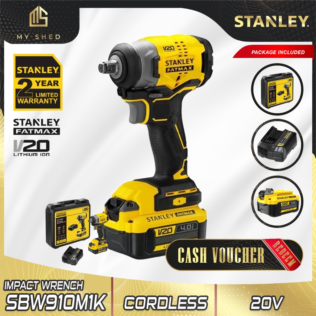Stanley FATMAX 20V 1/2" Cordless Brushless Impact Wrench SBW910M1K-B1 ...