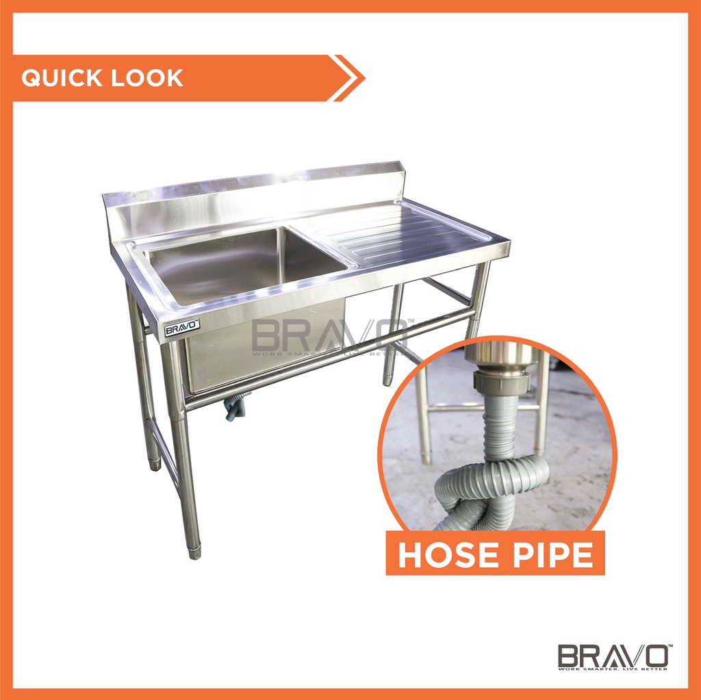 BRAVO Kitchen Sink Sinki Dapur Stainless Steel Kitchen Table with Rack Sink Stainless Steel ...