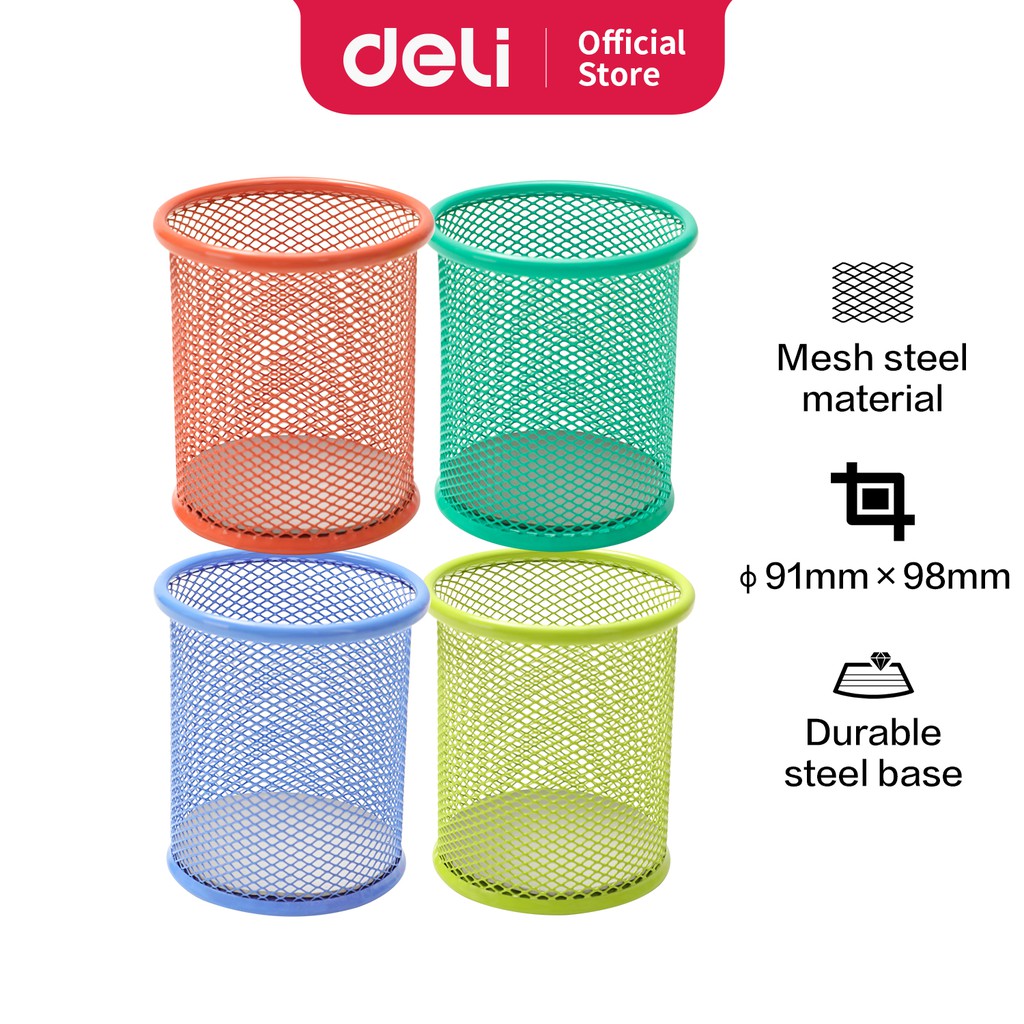 Deli Storage 9153 Pen Holder Mesh Steel Design With Steel Base | Shopee ...