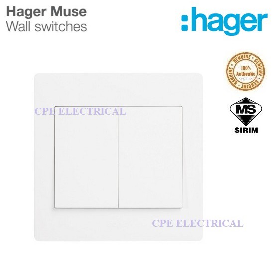 HAGER MUSE 10A 2 GANG PRESS SWITCH (2 GANG AUTO GATE) White | Shopee ...