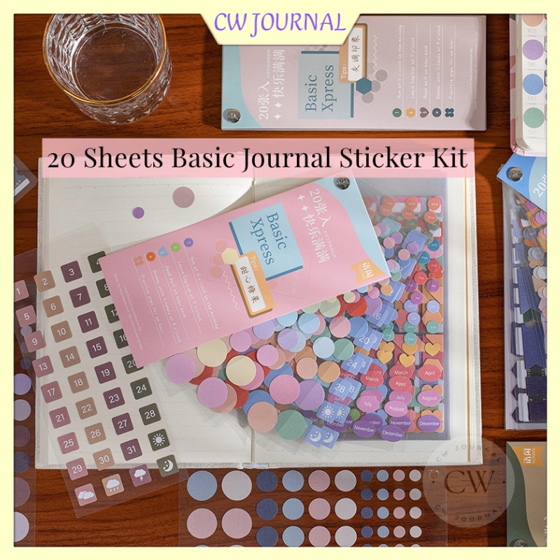 CW Journal 20 Sheets 780pcs Basic Journal Sticker Kit Sticky Note Round ...
