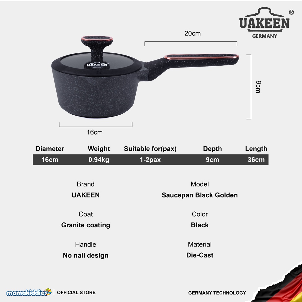 (MINOR DEFECT) Uakeen Original 20-32Cm Deep Frying Pan Granite Non-Stick Coating Frypan Cookware ...