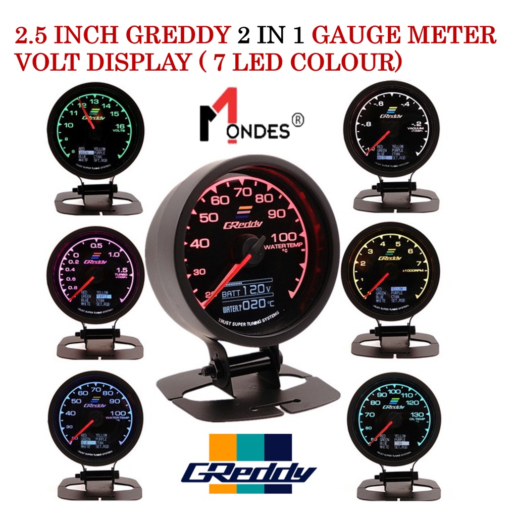 GReddy Meter 7 Colour OEM Digital Meter Gauge With Volt Display Water ...