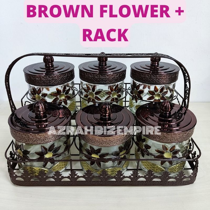 NEW! 6 IN 1 GLASS CANISTER JAR SET WITH RACK / BALANG KUIH KACA 6PCS ...