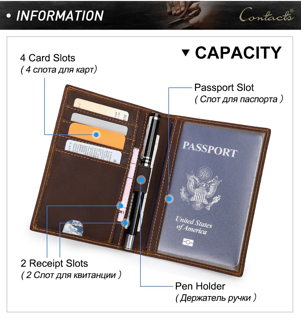 CONTACT'S Passport Holder Men Genuine Leather Thin ID Card Holder for ...